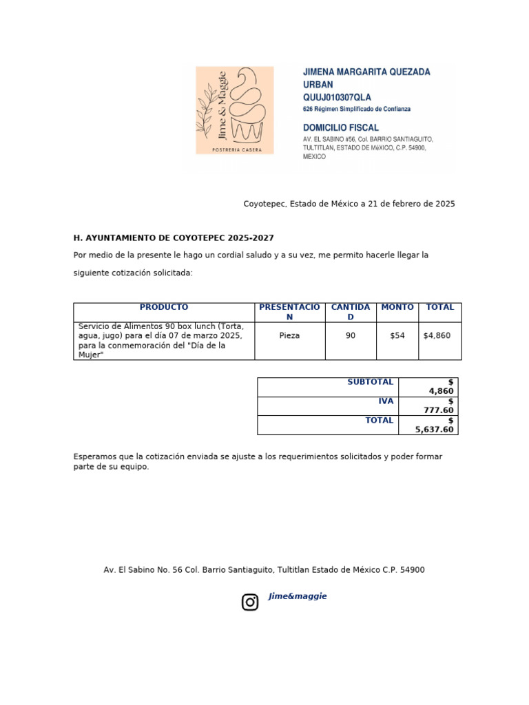 Cotizacion Jime y Maggie 90 BL 7 Mzo Dia de La Mujer | PDF