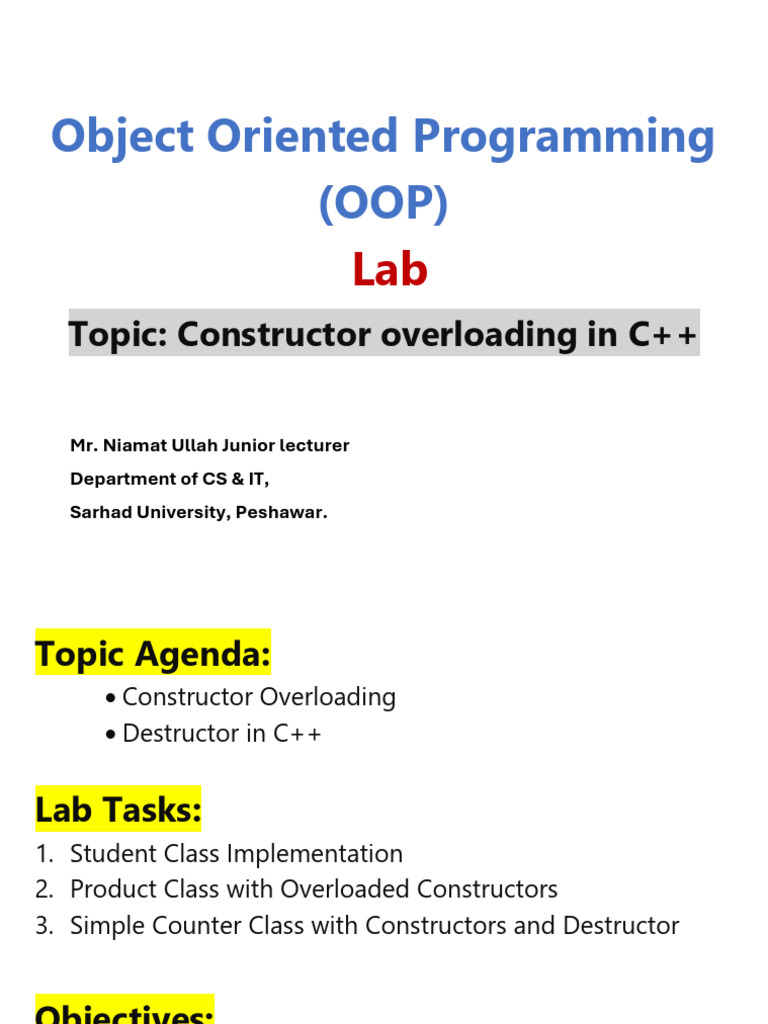 Constructor Overloading in C++ | PDF | Constructor (Object Oriented Programming) | Programming