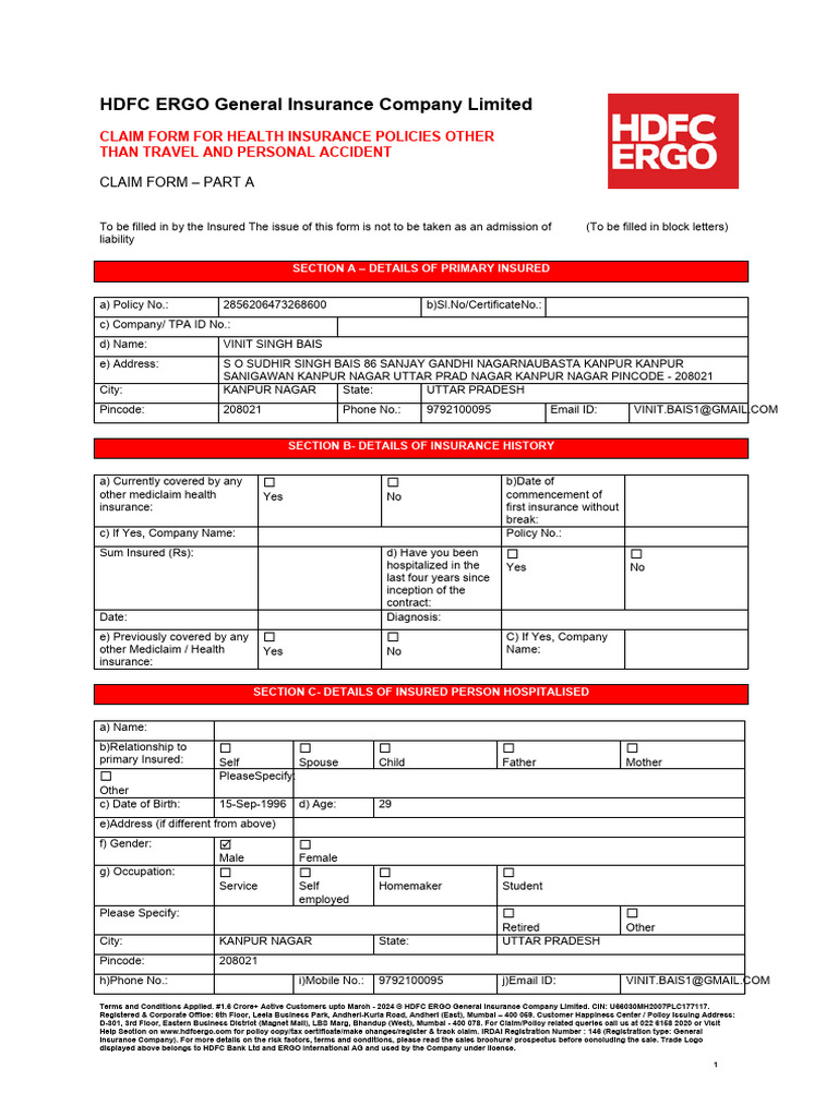 Health Suraksha Claim Form2025 04 23 13 16 06 052 | PDF | Insurance