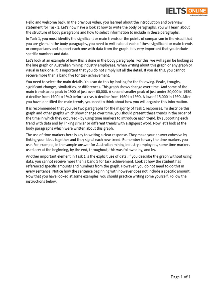 W.3.5.3 - Task 1 Structure of Body Paragraphs - Transcript | PDF | Cognitive Science