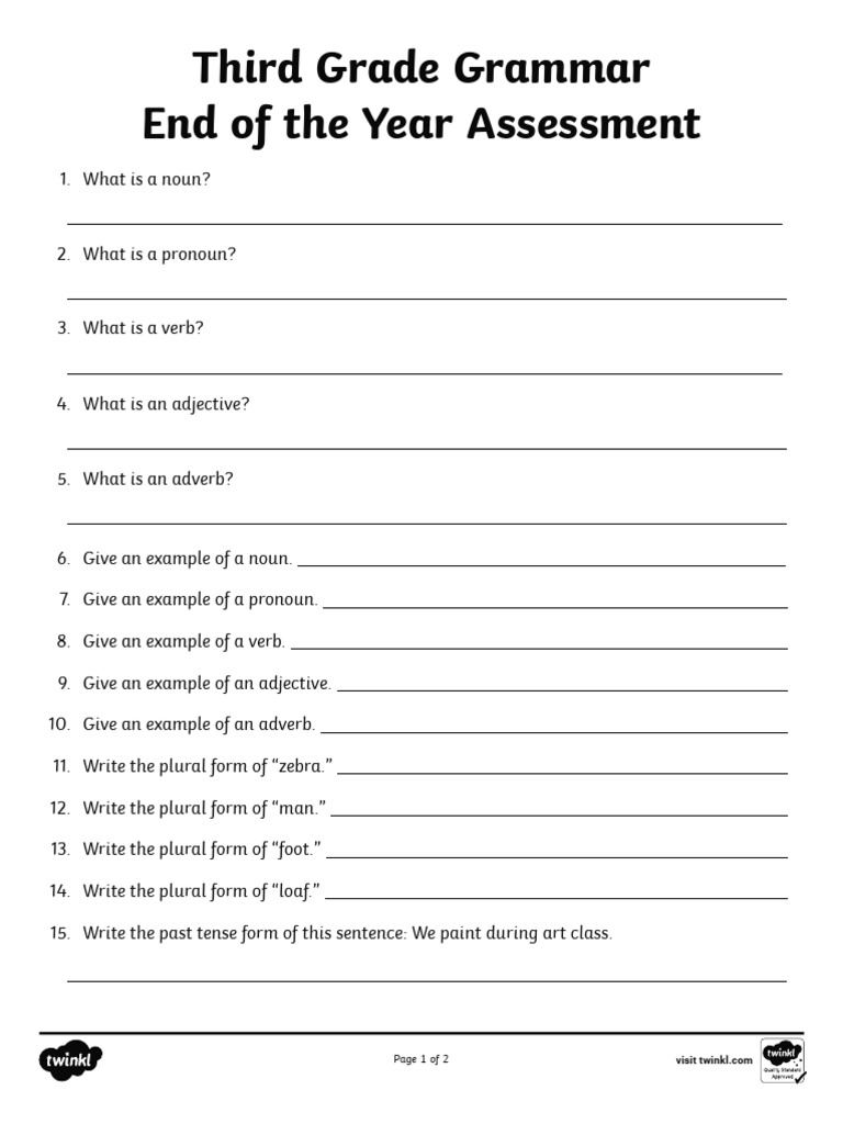 BW End of The Year ELA Grammar Assessment | PDF