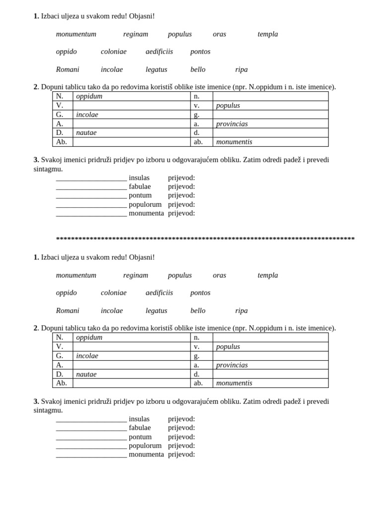 RL I I.iII - Deklinacija Vježba | PDF