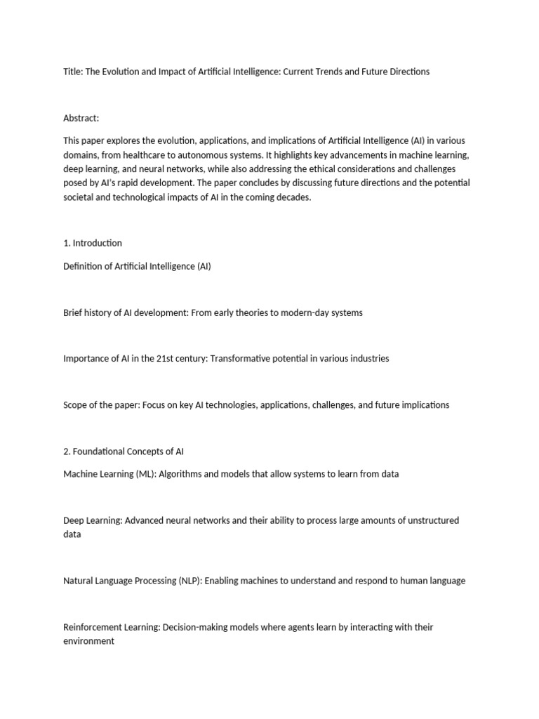 The Evolution and Impact of Artificial Intelligence: Current Trends and ...
