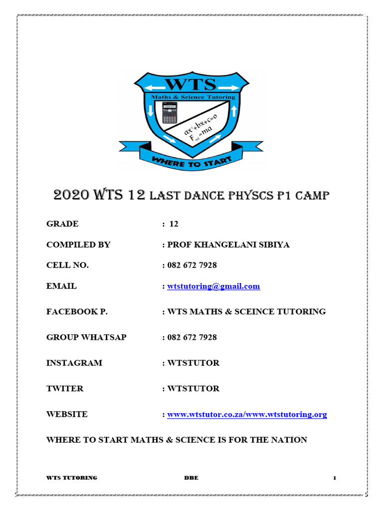 2020 Wts 12 Physcs p1 Last Dance Camp | PDF