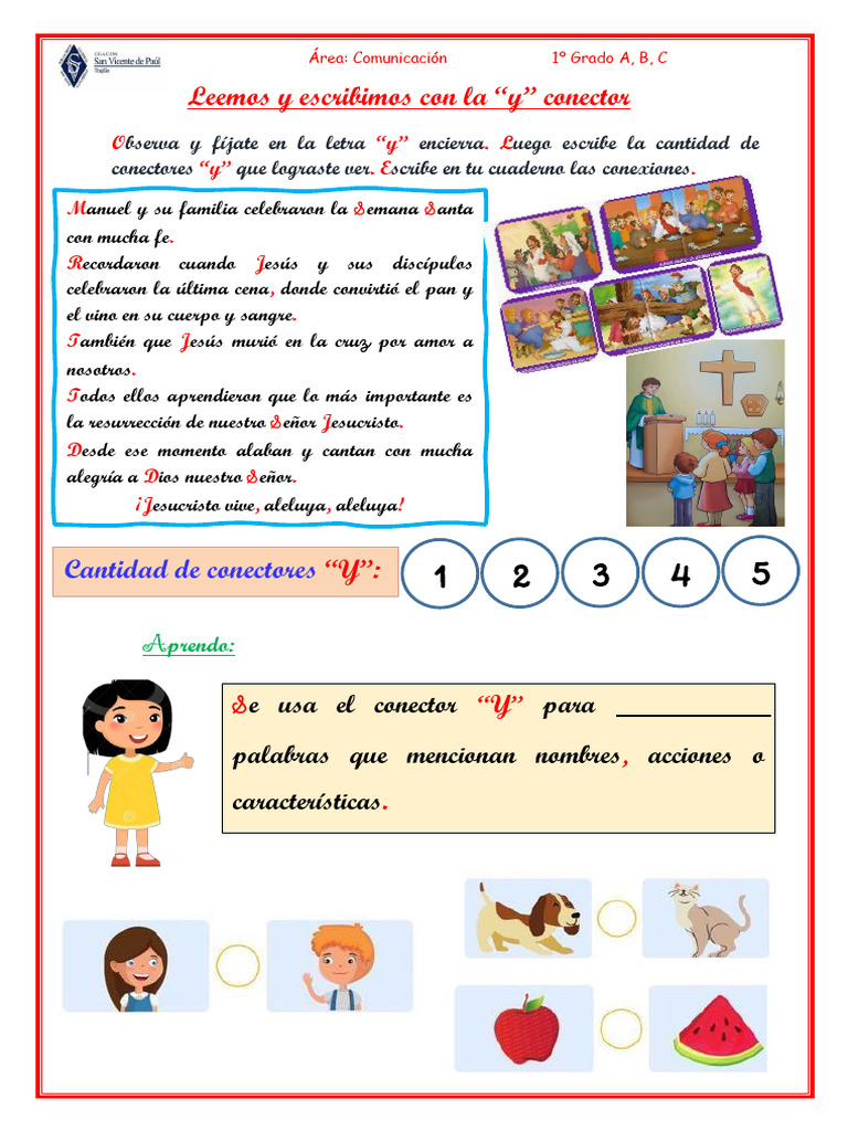 Actividades con el conector "y" para 1º grado | PDF | Jesús