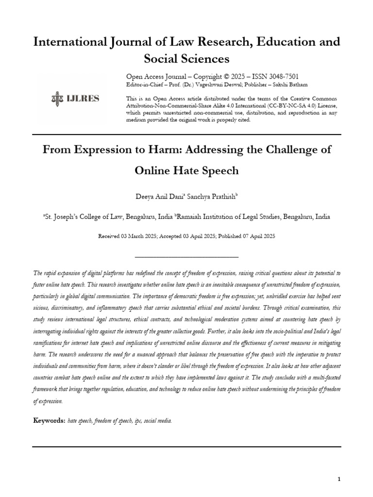 Online Hate Speech and The Laws | PDF | Hate Speech | Freedom Of Speech