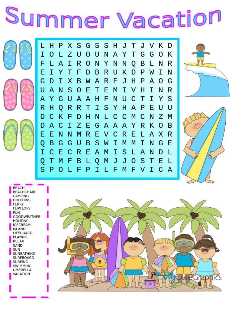 Summer Vacation Wordsearch With Key Fun Activities Games Wordsearches ...