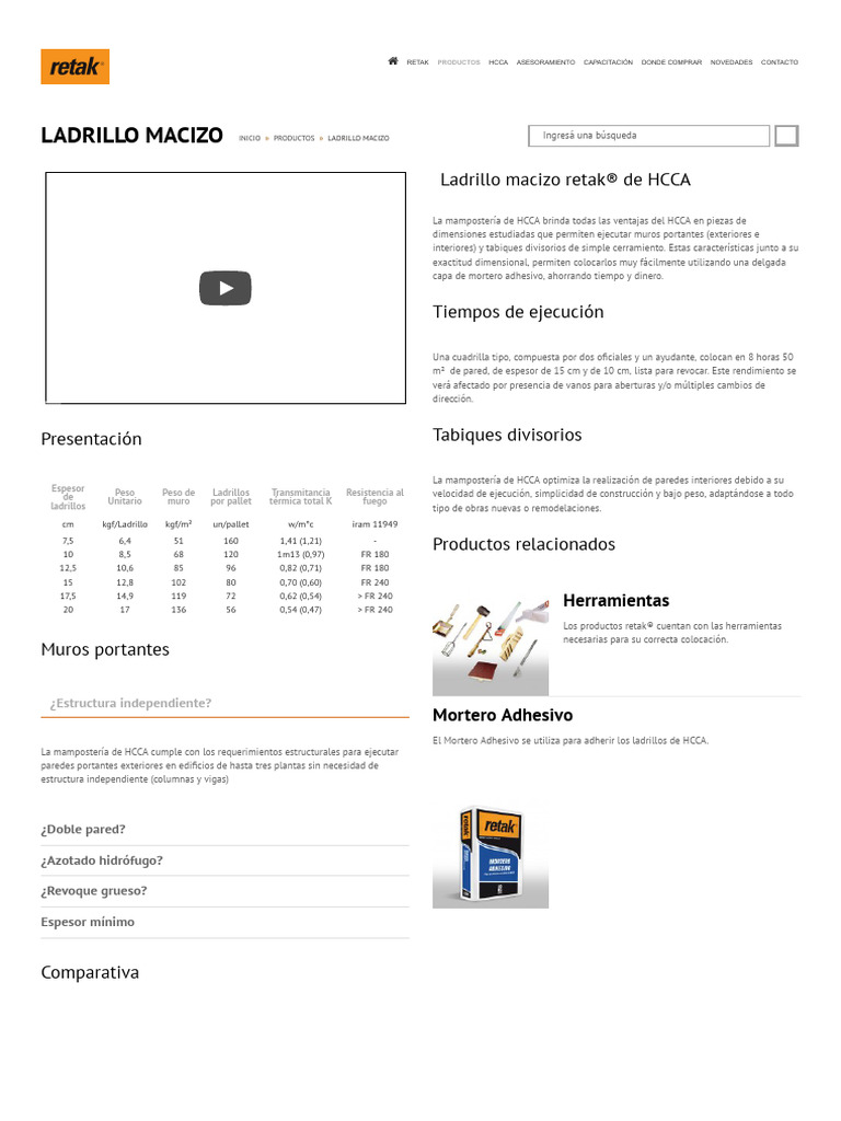 Peso del Ladrillo Retak HCCA | PDF | Albañilería | Materiales de ...