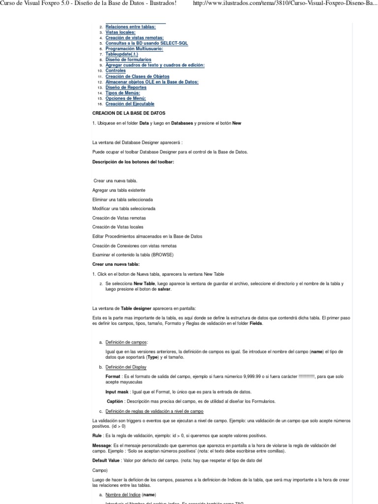 Curso de Visual Foxpro 5 | PDF | Tabla (base de datos) | Ventana (informática)