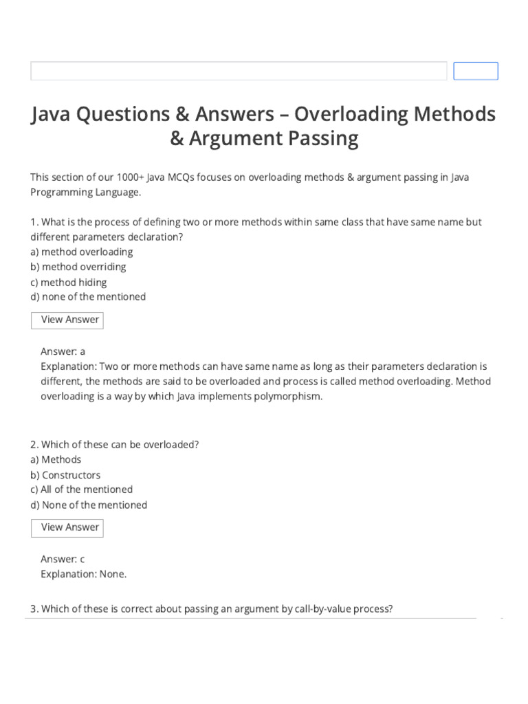 Overloading Methods & Argument Passing Questions & Answers - Sanfoundry ...