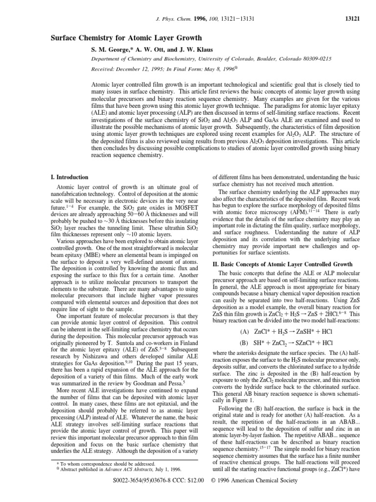 Surface Chemistry For Atomic Layer Growth | PDF | Epitaxy | Adsorption
