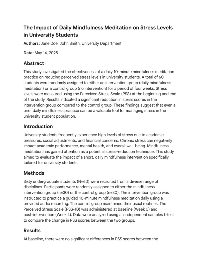 Mindfulness Meditation Reduces Student Stress | PDF | Mindfulness ...