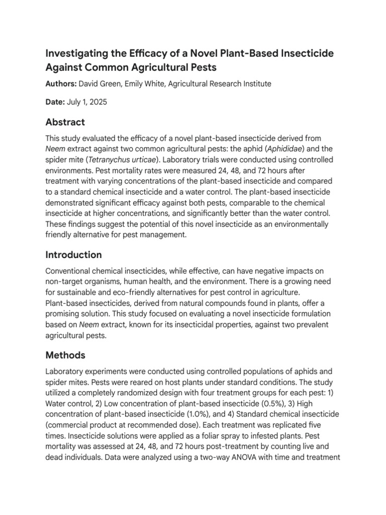 Ecacy of A Novel Plant-Based Insecticide | PDF | Insecticide | Pest ...