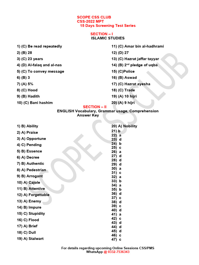 5 Feb MPT Answer Key Test 3 | PDF