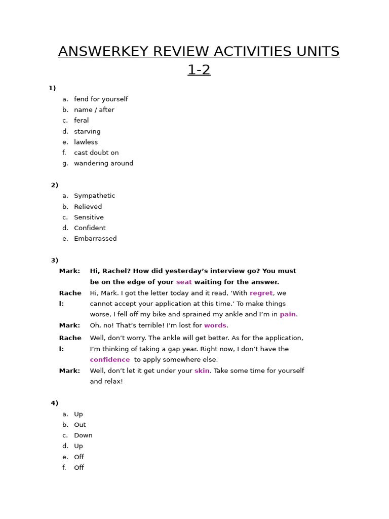 ANSWERKEY Review Units 1-2 | PDF