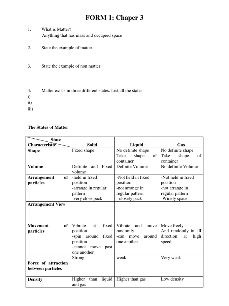 FORM 1: Chaper 3: The States of Matter | PDF | Philosophy | Language ...