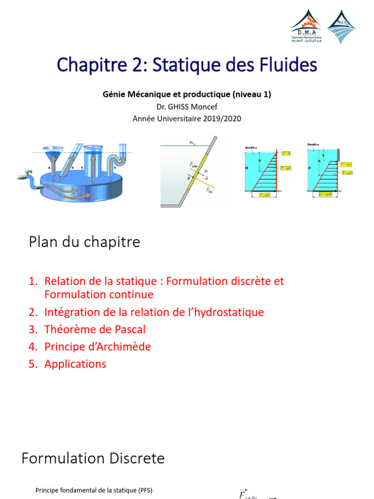 Chapitre 2 Statique des Fluides | PDF | Pression | Mécanique des fluides