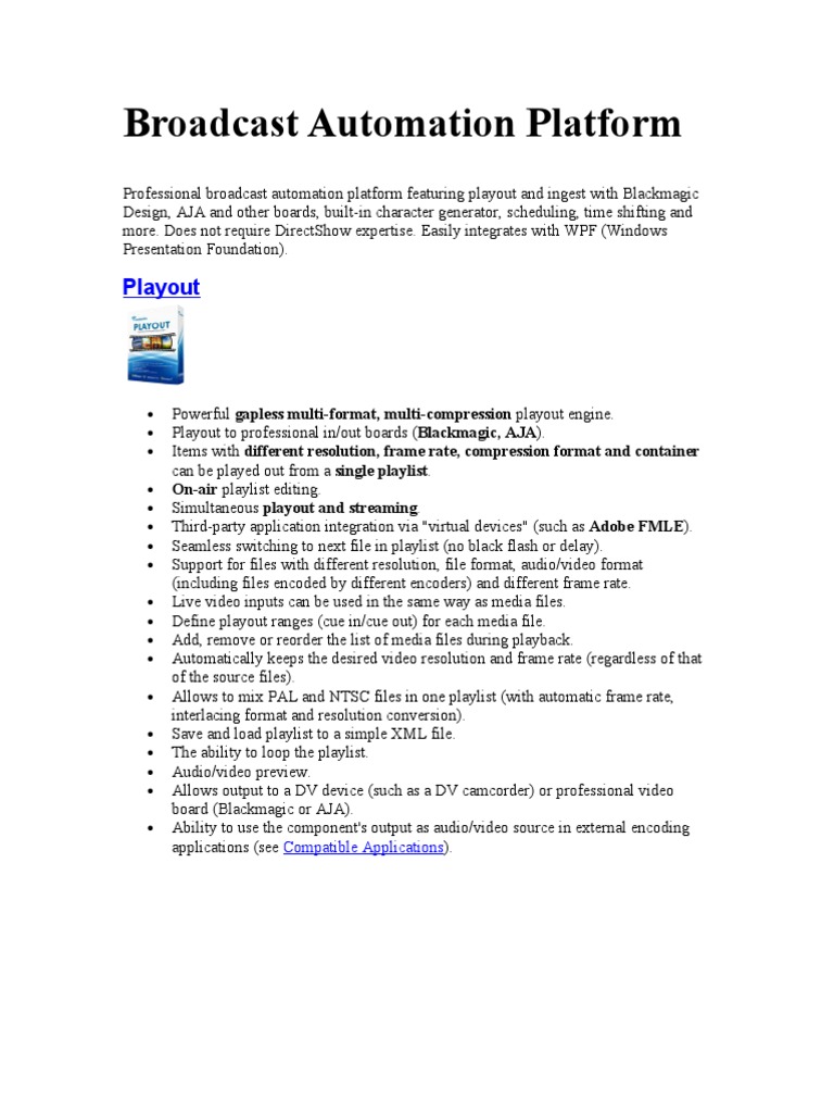 Broadcast Automation & Playout System | PDF | Codec | H.264/Mpeg 4 Avc