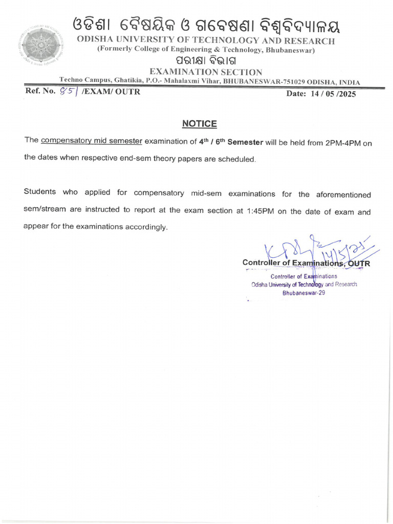 Notice Compensatory Mid-Sem Exam of 4th & 6th Sem | PDF