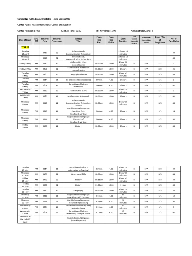 Cambridge IGCSE Exam Timetable | PDF | Qualifications