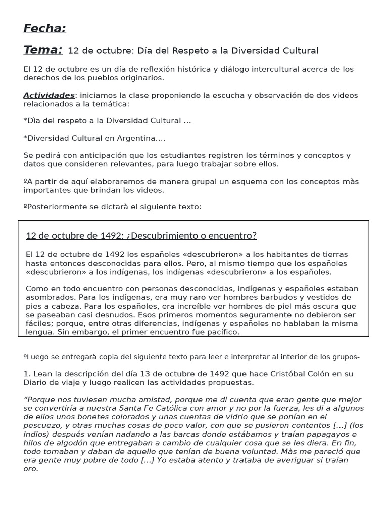 12 de Octubre - Actividades | PDF | Cristobal colon