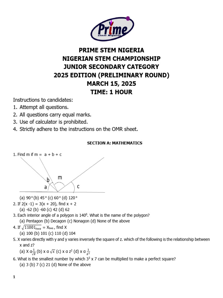 NSC Junior Secondary 2025-1 | PDF | Triangle | Polytopes