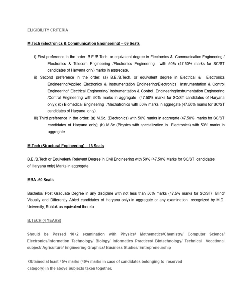 Mdu Eligibility Criteria | PDF | Engineering | Academic Degree