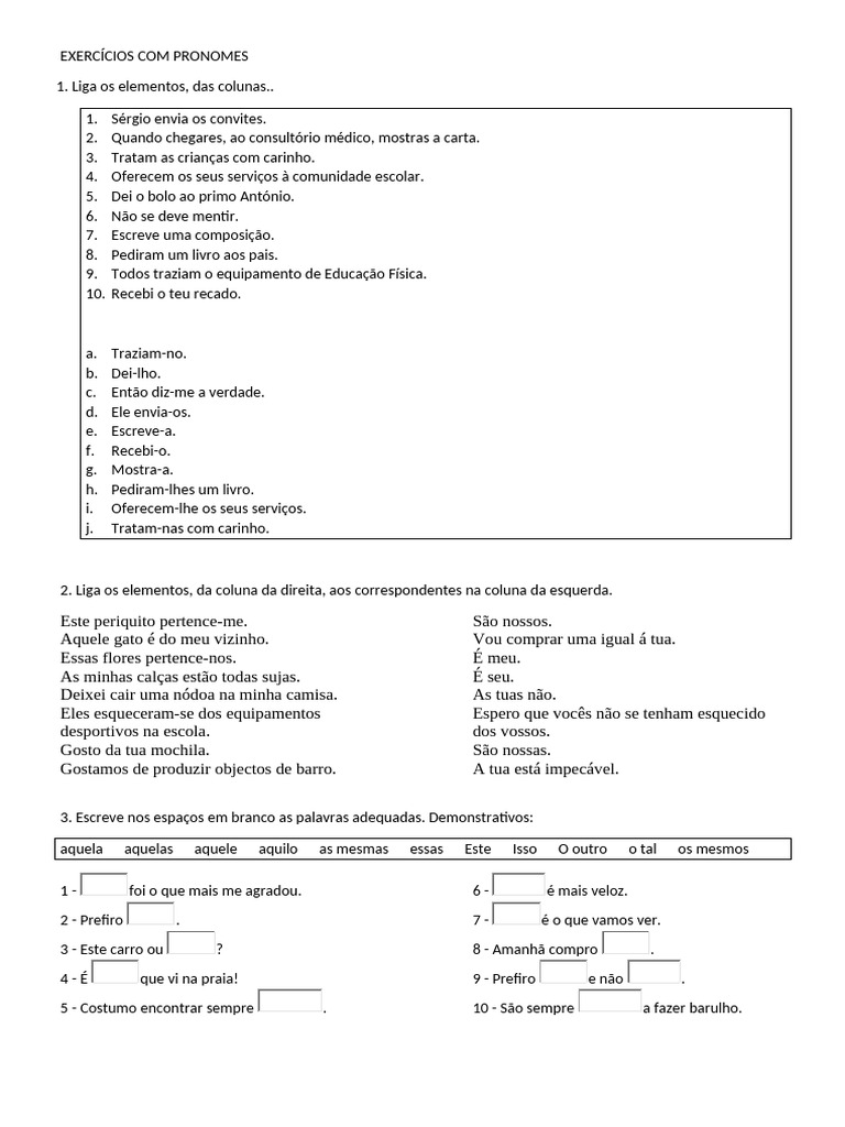 Exercícios Práticos com Pronomes | PDF