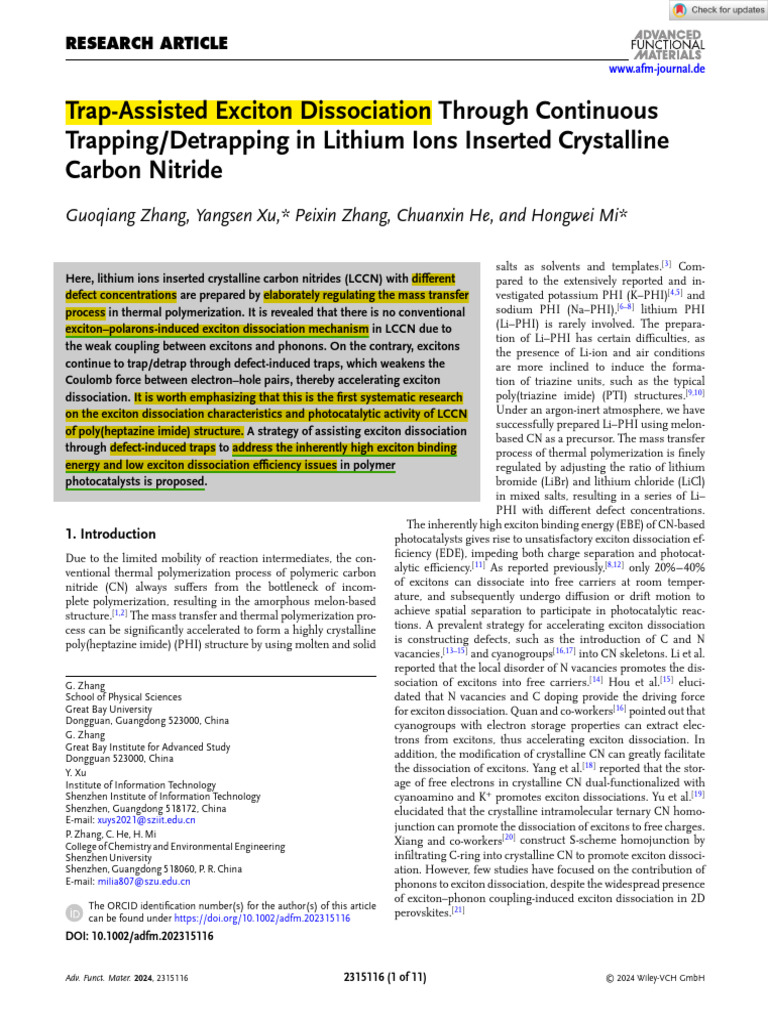 Trap‐Assisted Exciton Dissociation Through Continuous Trapping ...