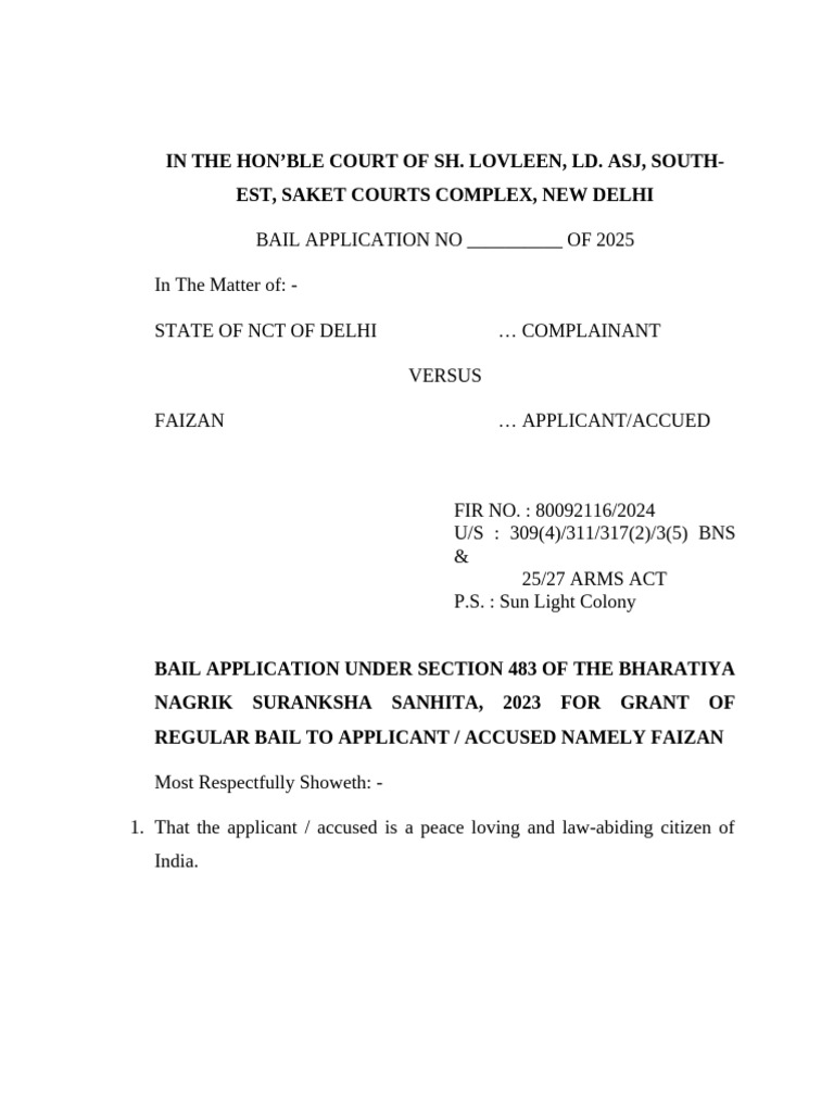 Bail Application for Faizan, 2025 | PDF | Bail | Crime & Violence