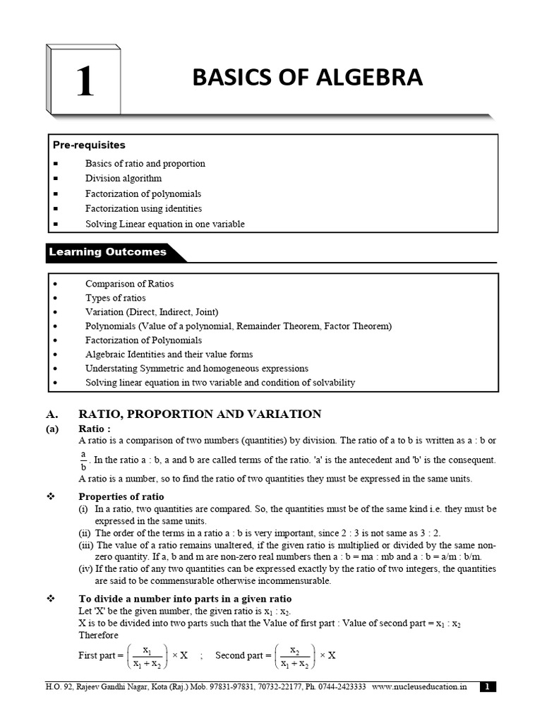 Basic of Algebra IJSO Nucleus Education | PDF | Ratio | Polynomial