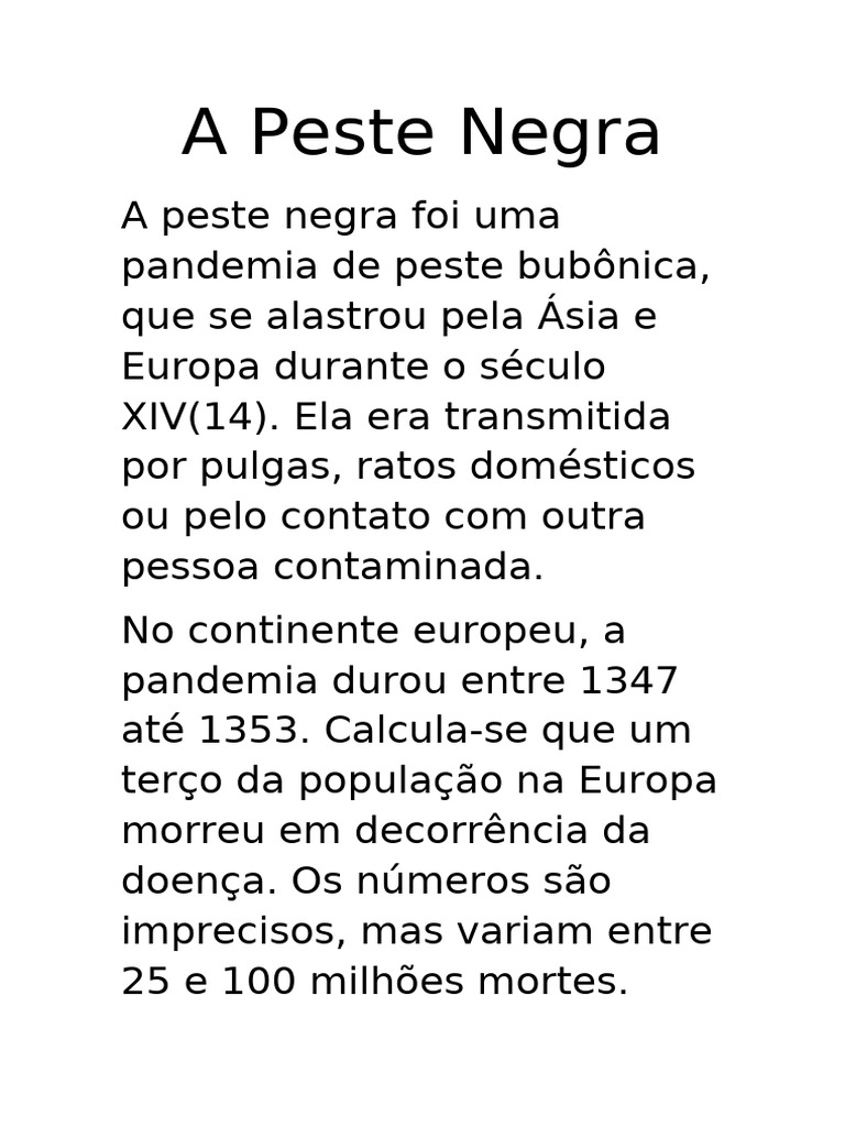 Peste Negra: Origem e Disseminação | PDF