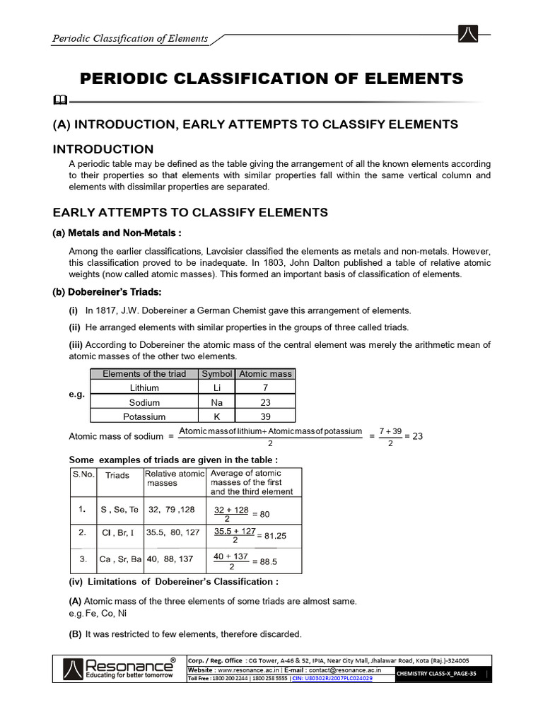PERIODIC CLASSIFICATION OF ELEMENTS Theory | PDF | Periodic Table ...