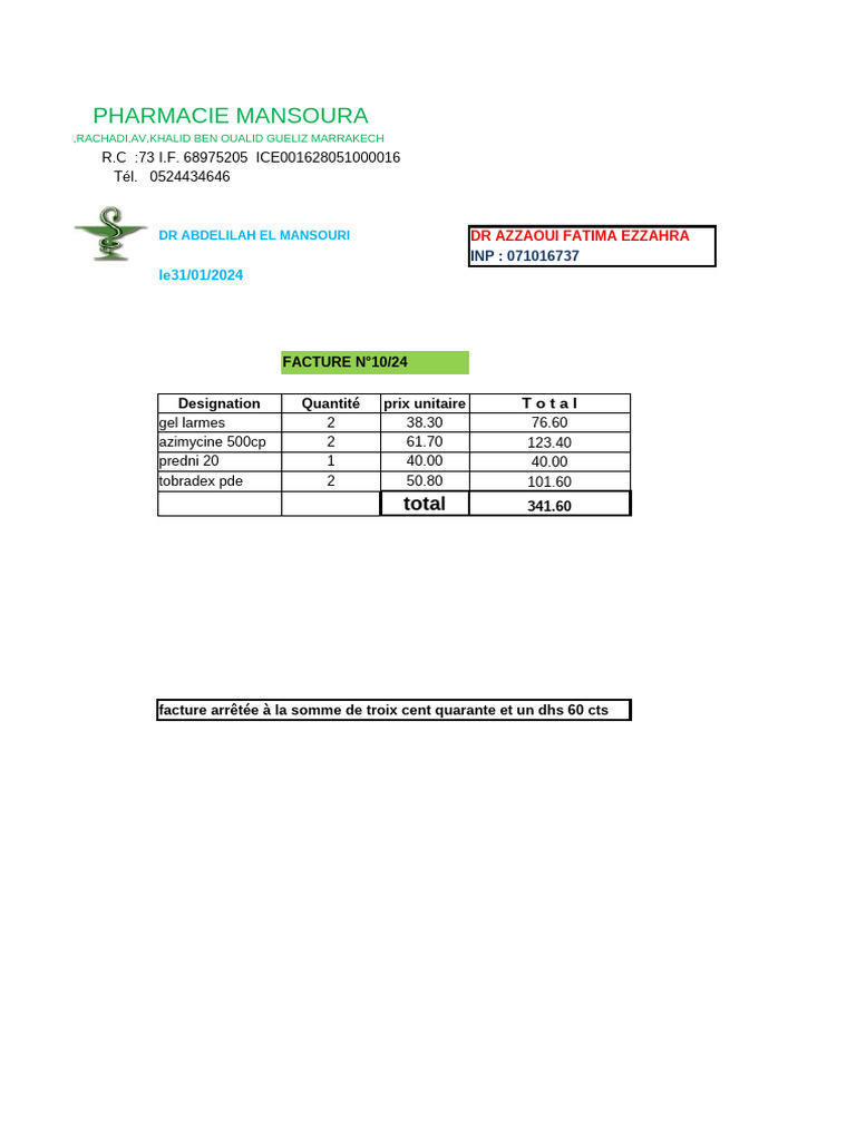 Factures Pharmacie Mansoura 2024 | PDF
