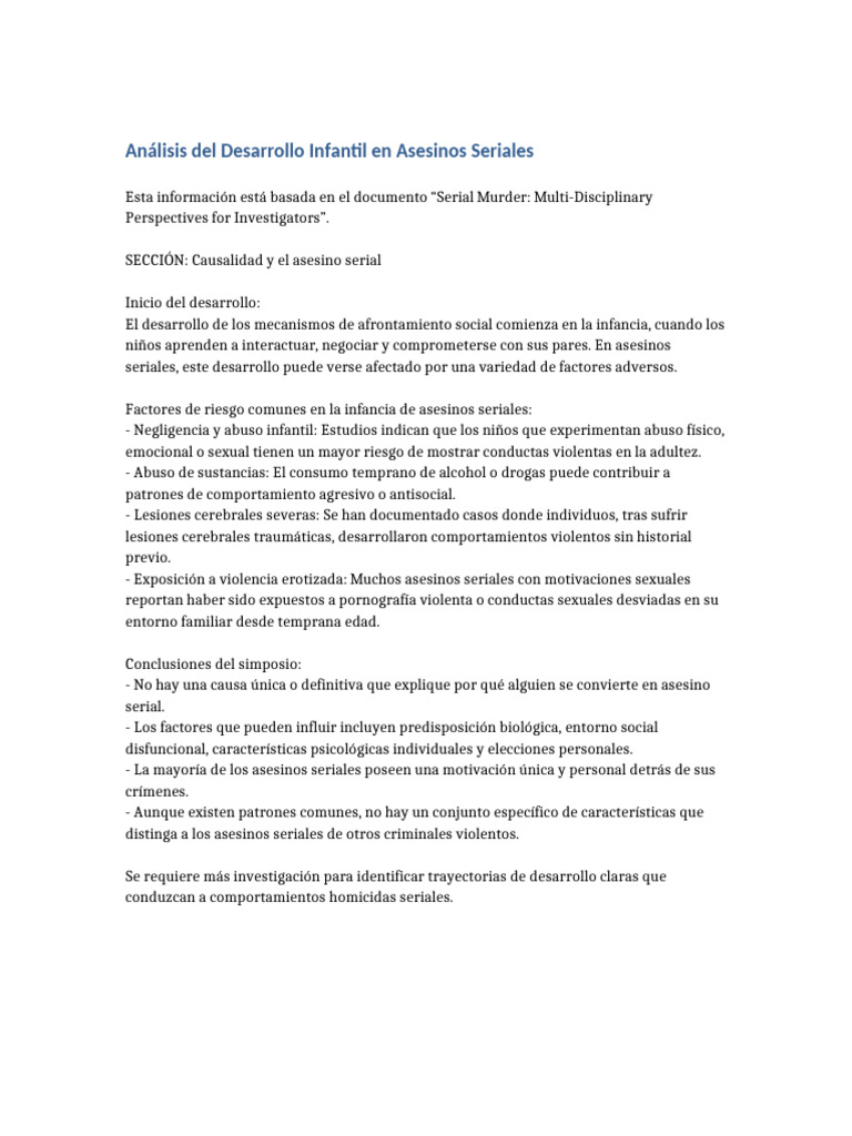 Desarrollo Infancia Asesinos Seriales | PDF