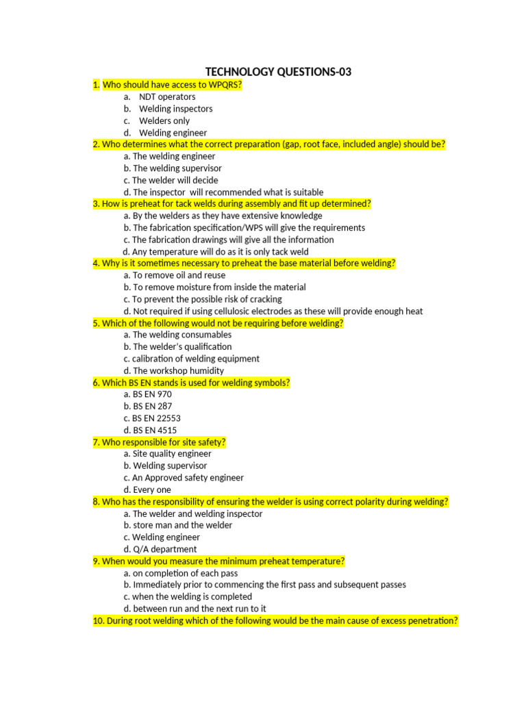 CSWIP 3.1 Welding Inspection Questions | PDF | Welding | Construction