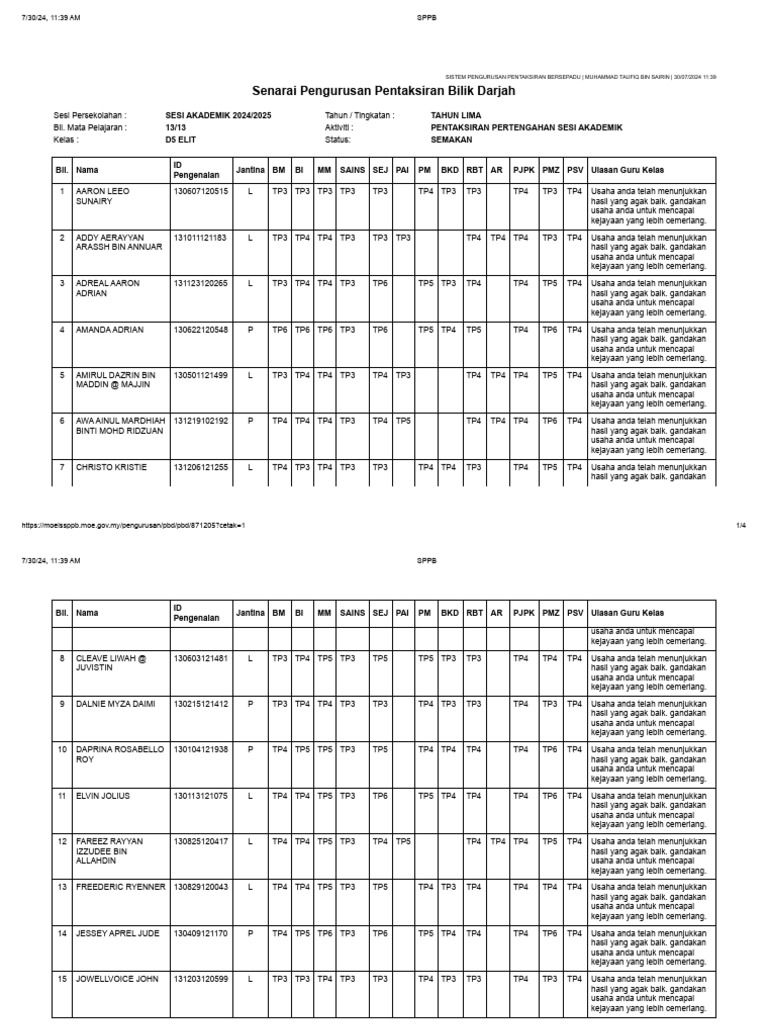 SPPB Tahun 5 | PDF