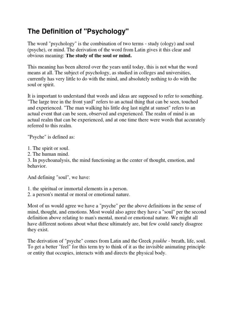 The Definition of "Psychology" | PDF | Psyche (Psychology) | Psychology