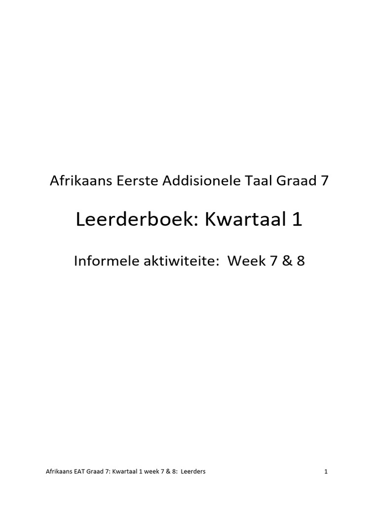 GR 7 Leerders Week 7 8 Informeel | PDF