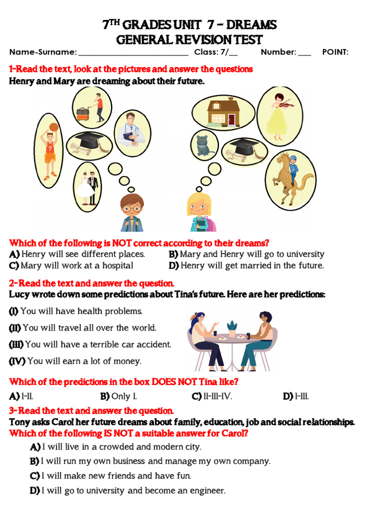 7th Grade Dreams Revision Test | PDF