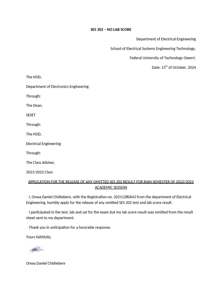 Request for Omitted SES 202 Lab Score | PDF