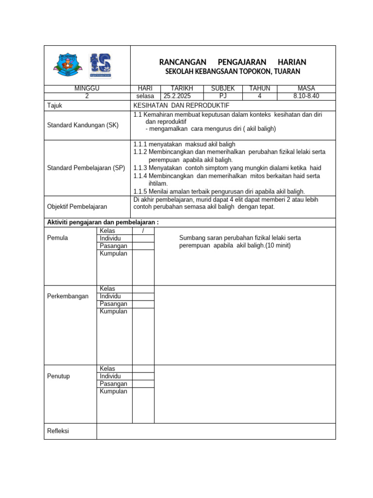 Tapak RPH SK TOPOKON 2025 | PDF