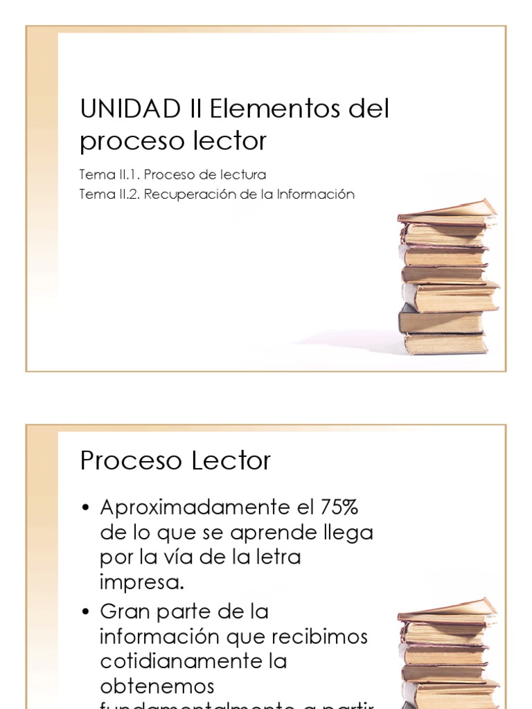 UNIDAD II Elementos Del Proceso Lector | PDF | Lectura (proceso) | Cerebro