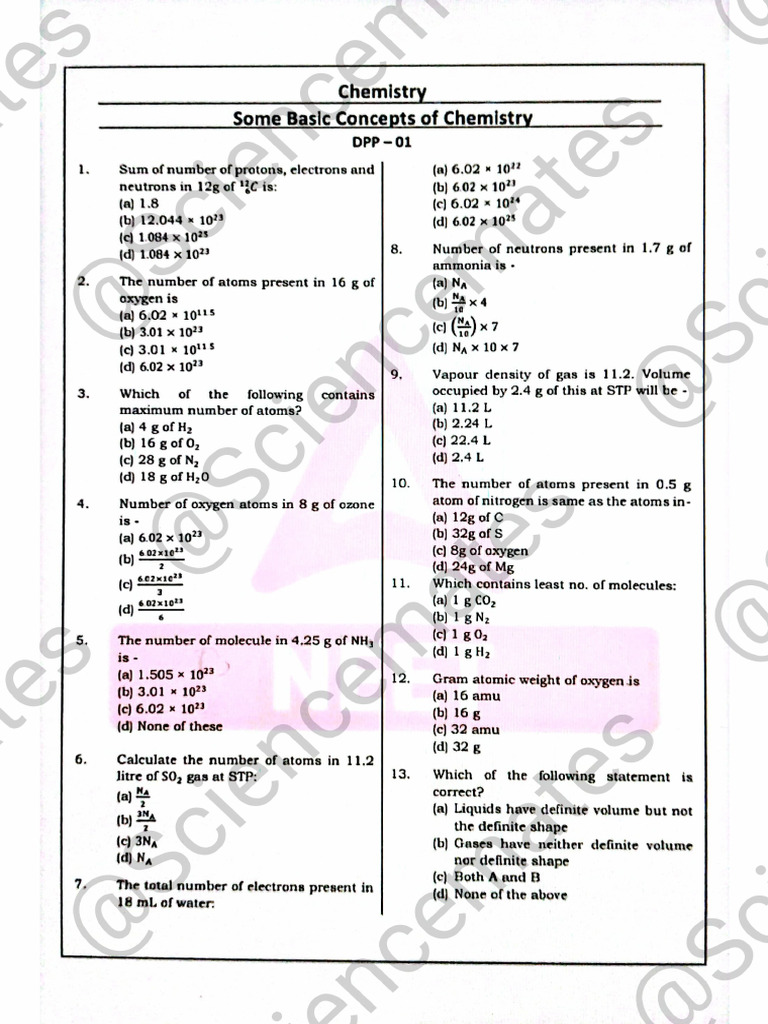 Mole Concept DPP - 01 | PDF