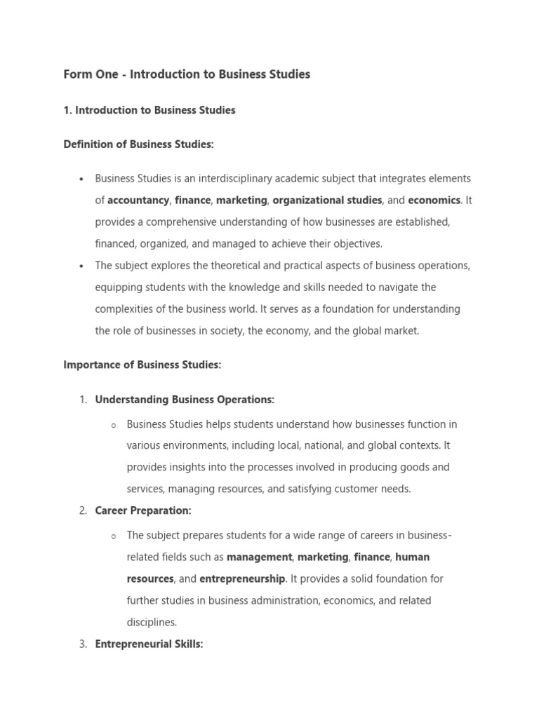 Topic 1 Introduction To Business Studies | PDF | Business ...