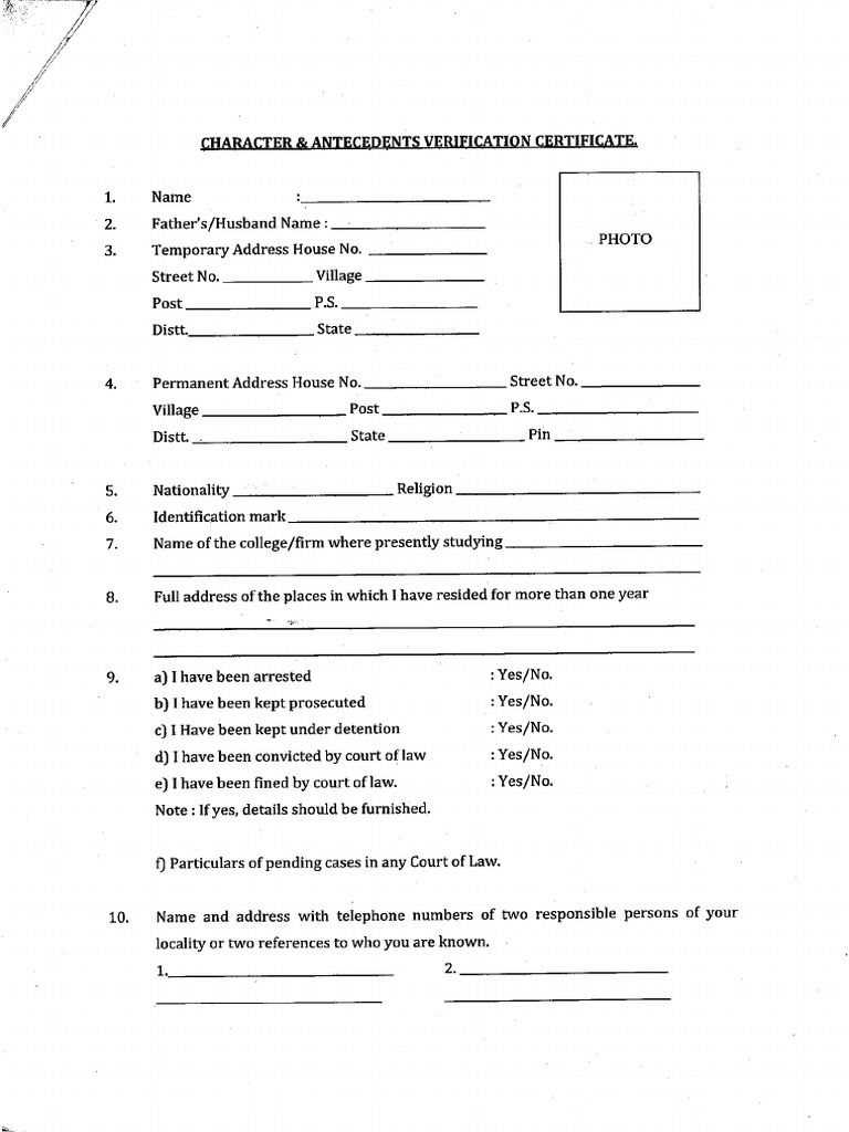 Police Verification Form | PDF