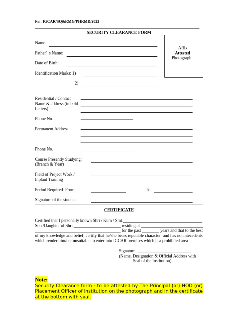 Security Clearance Form | PDF
