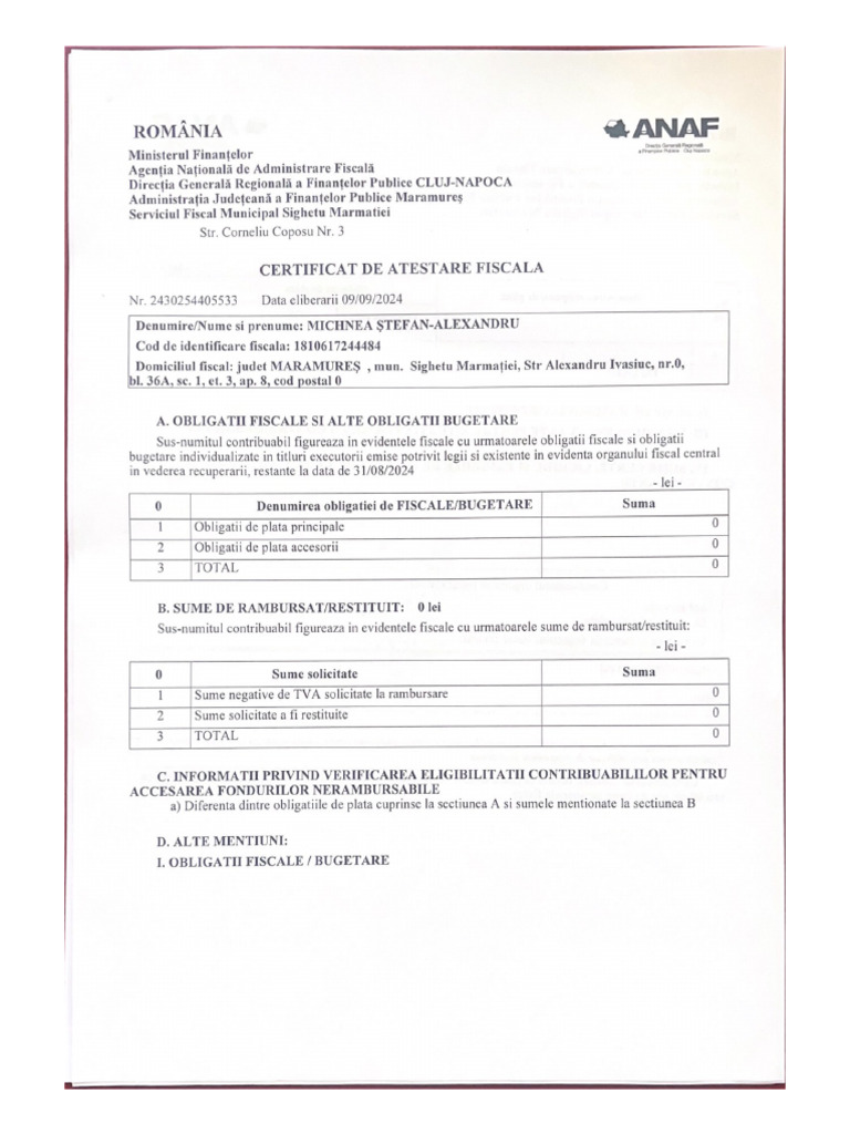 2 Certificat de Atestare Fiscala Obligatiile | PDF