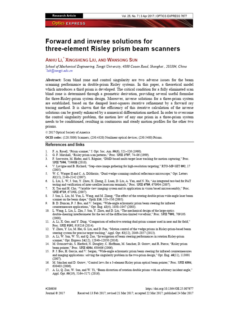 Forward and Inverse Solutions For Three Element Risley Prism Beam ...