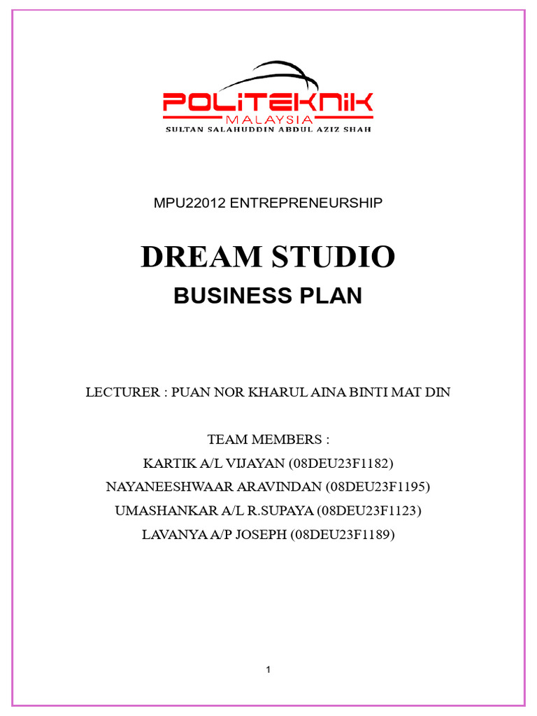 Dream Studio Business Plan Overview | PDF | Pricing | Marketing